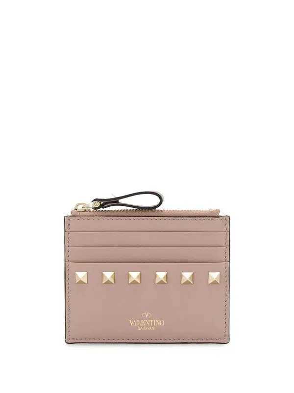 Valentino Garavani Rockstud Logo Detailed Zip-up Cardholder - Nude