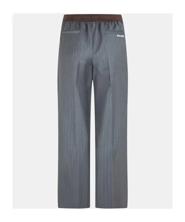 Miu Miu Elastic Waist Striped Casual Pants - Gray