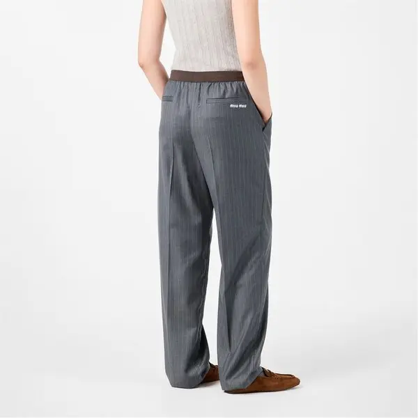 Miu Miu Elastic Waist Striped Casual Pants - Gray