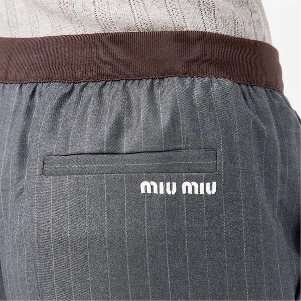 Miu Miu Elastic Waist Striped Casual Pants - Gray