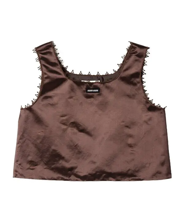 Miu Miu Satin Crop Top With Embroidered Neckline And Cuffs