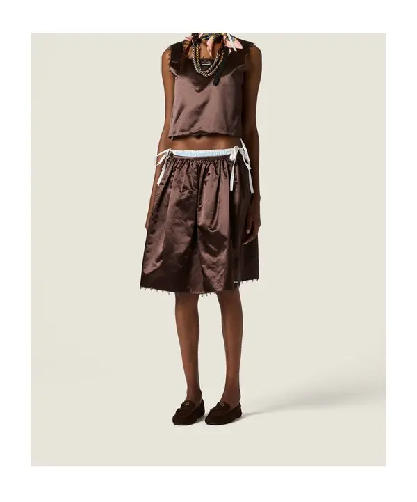 Miu Miu Satin Crop Top With Embroidered Neckline And Cuffs