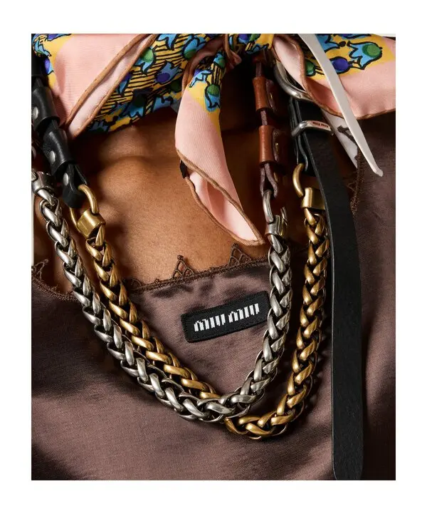 Miu Miu Satin Crop Top With Embroidered Neckline And Cuffs