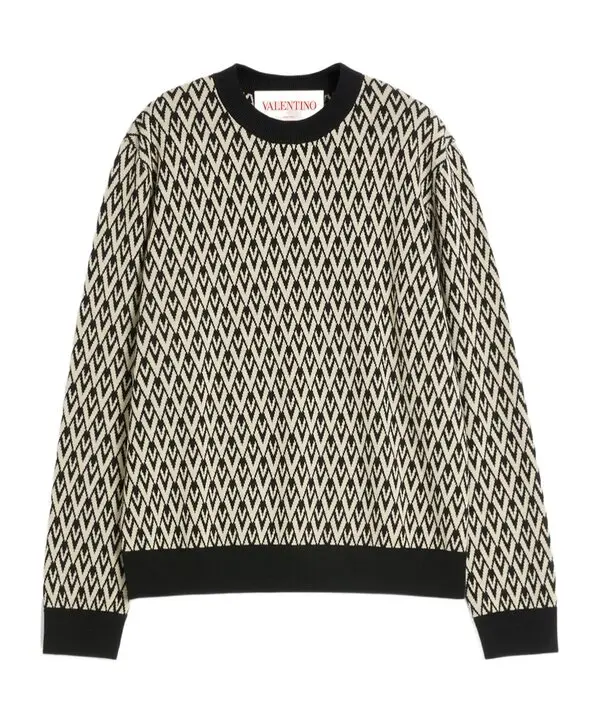 Valentino Garavani Crewneck Wool Jumper With All-over Jacquard Pattern