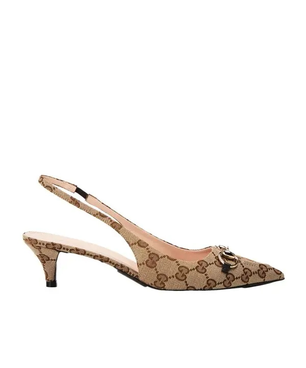 Gucci Motif Canvas Horsebit Sling Pumps