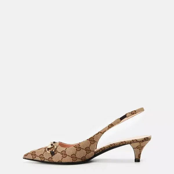 Gucci Motif Canvas Horsebit Sling Pumps