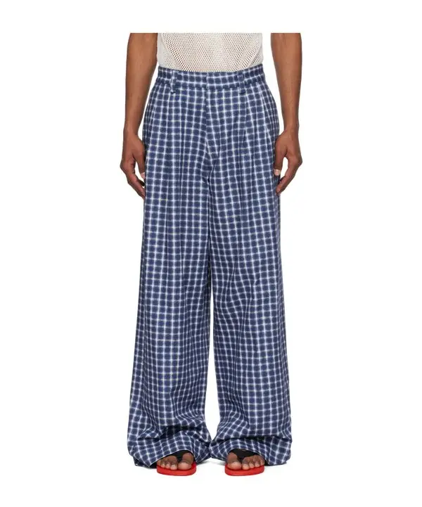 ERL Pleated Plaid Wide-leg Trousers