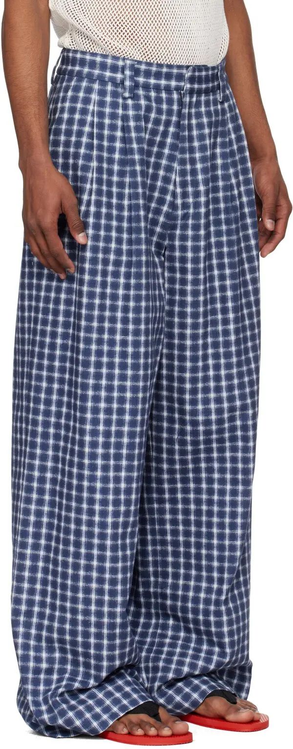 ERL Pleated Plaid Wide-leg Trousers