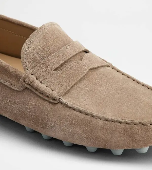 TOD'S Gommino Suede Loafers With Embossed Detailing - Beige