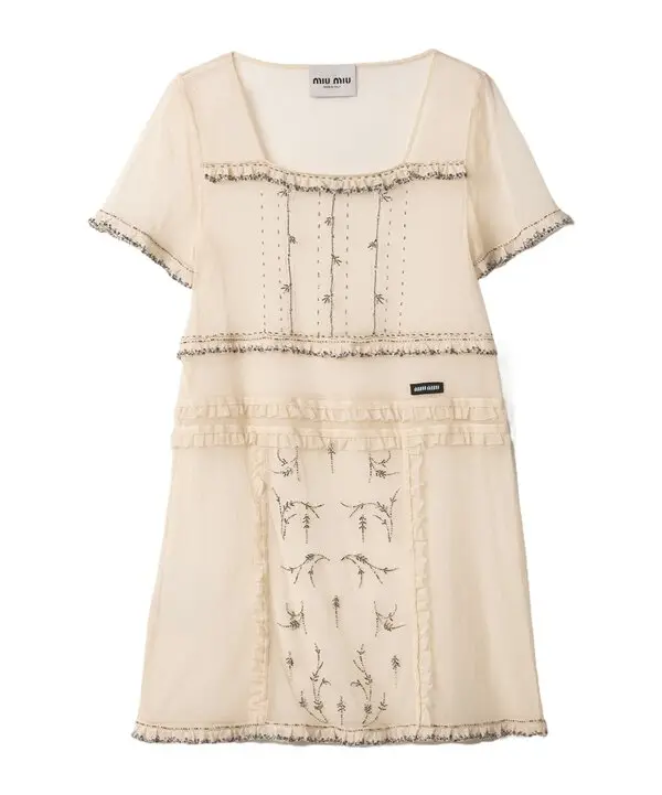Miu Miu Embroidered Tulle Mini Dress