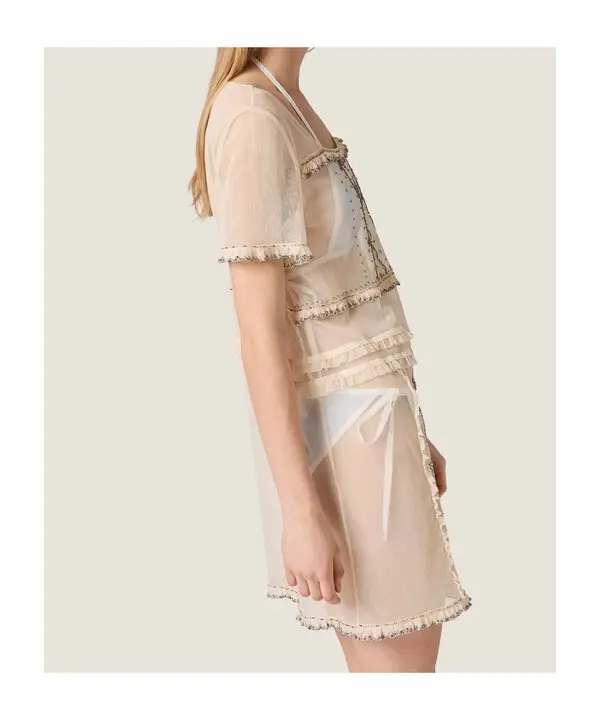 Miu Miu Embroidered Tulle Mini Dress