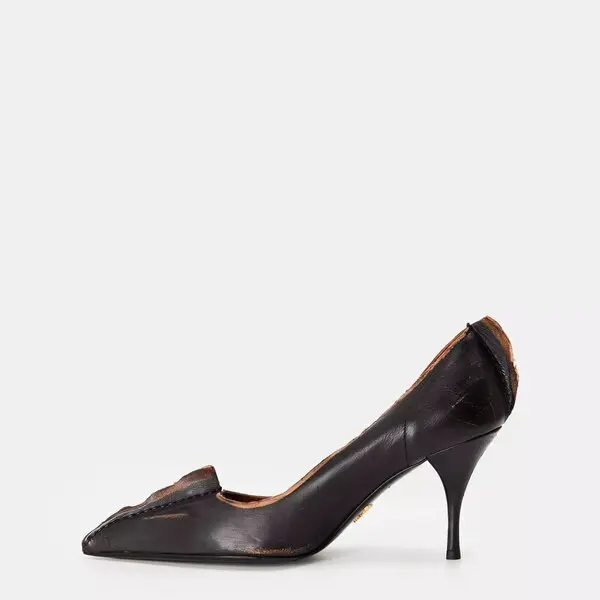 Prada Antiqued Leather Stiletto Pumps - Black