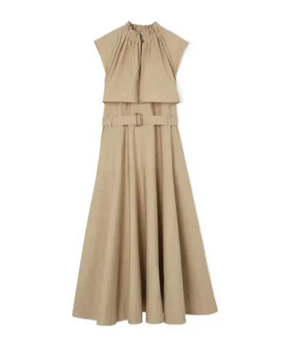 Burberry Cotton Poplin Midi Dress With B-buckle Belt - Harvest Beig