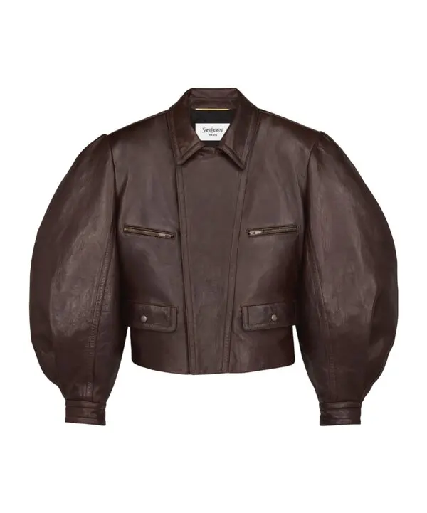 Saint Laurent Balloon-sleeve Jacket In Creased Leather