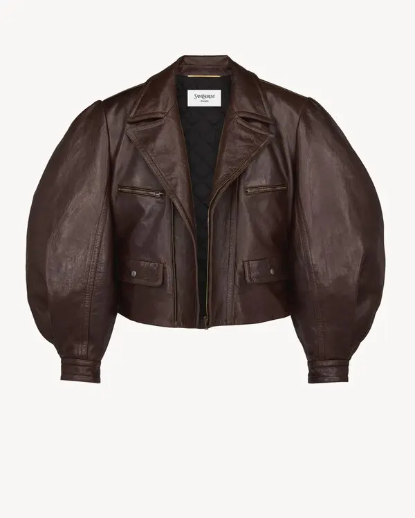 Saint Laurent Balloon-sleeve Jacket In Creased Leather
