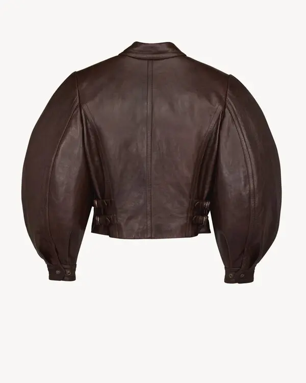 Saint Laurent Balloon-sleeve Jacket In Creased Leather
