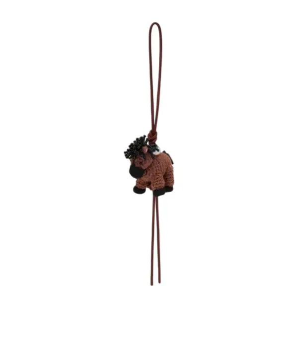 Loewe Horse Charm In Felt With Anagram Dice - Chocolate/black
