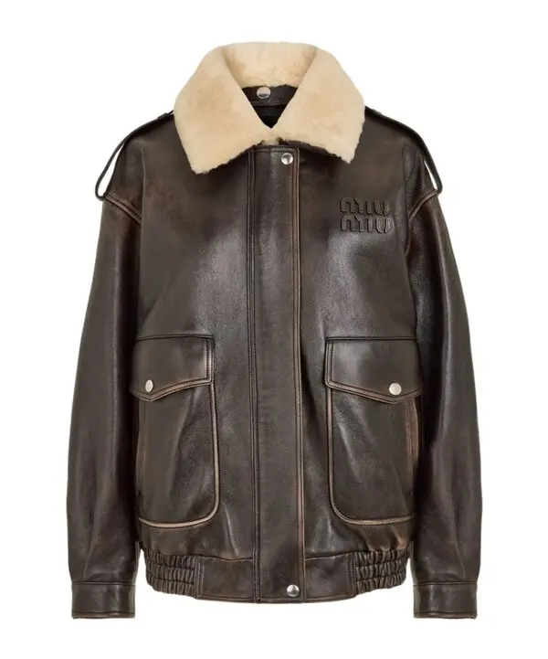 Miu Miu Leather Logo Bomber Jacket