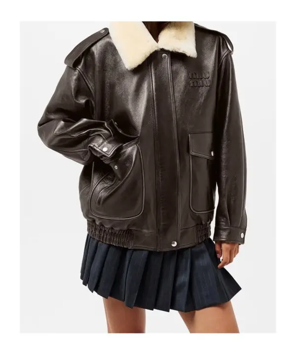 Miu Miu Leather Logo Bomber Jacket