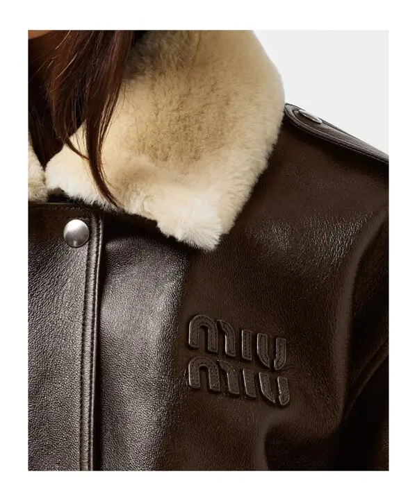Miu Miu Leather Logo Bomber Jacket