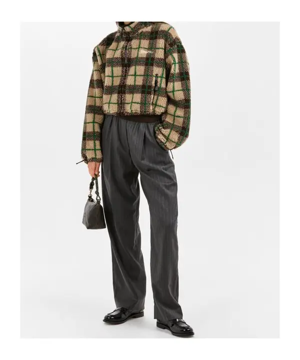 Miu Miu Checked Teddy Bear Jacket - Green