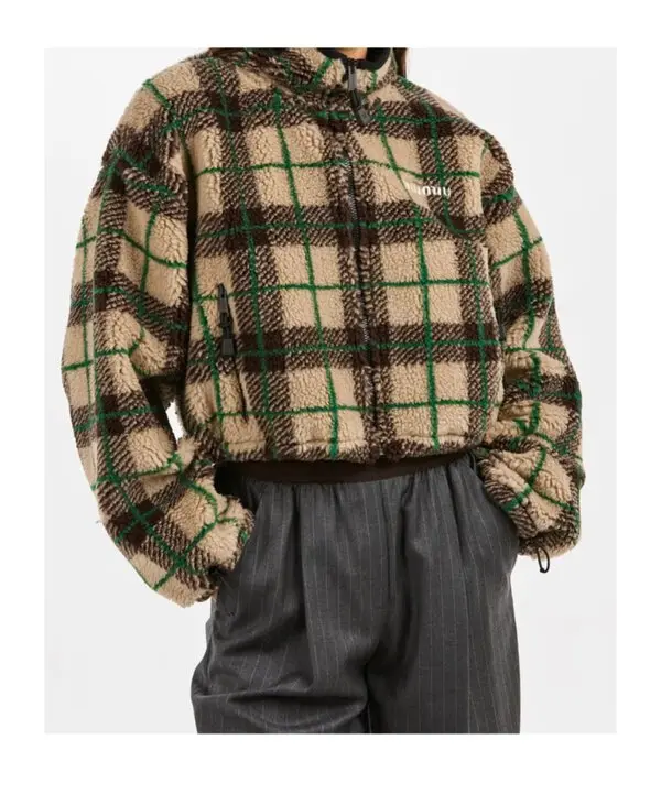 Miu Miu Checked Teddy Bear Jacket - Green