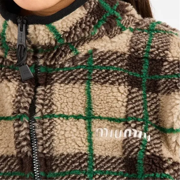 Miu Miu Checked Teddy Bear Jacket - Green