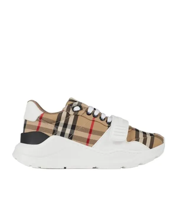 Burberry Check Cotton And Calf Leather Trainers - White