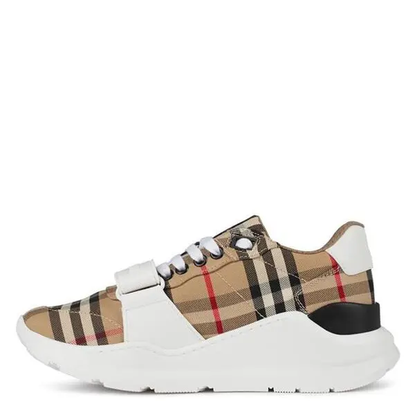 Burberry Check Cotton And Calf Leather Trainers