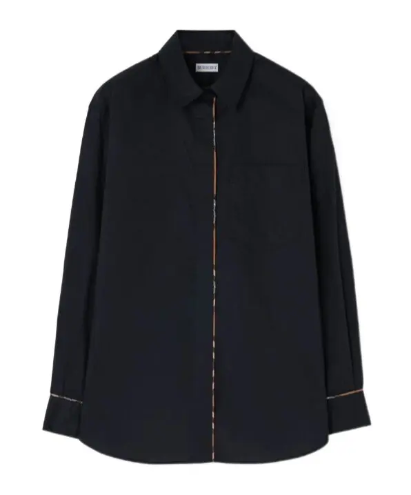 Burberry Relaxed Fit Check Piping Cotton Shirt - Navy