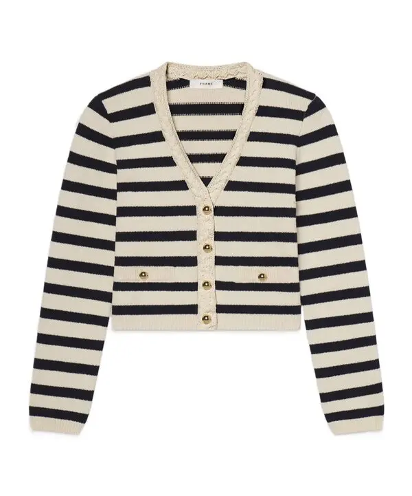 FRAME Striped V-neck Cardigan