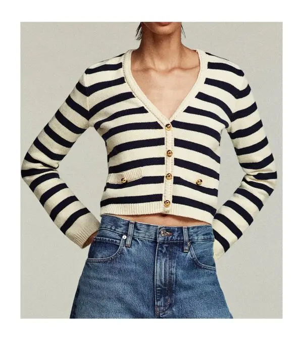 FRAME Striped V-neck Cardigan