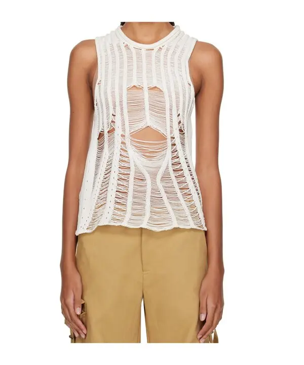 DION LEE Ribbed Knit Distressed Top
