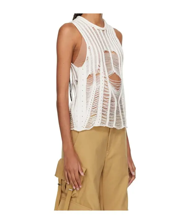 DION LEE Ribbed Knit Distressed Top