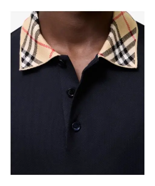 Burberry Long-sleeve Check Collar Cotton Polo Shirt