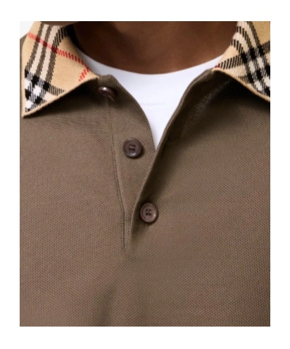 Burberry Long-sleeve Check Collar Cotton Polo Shirt
