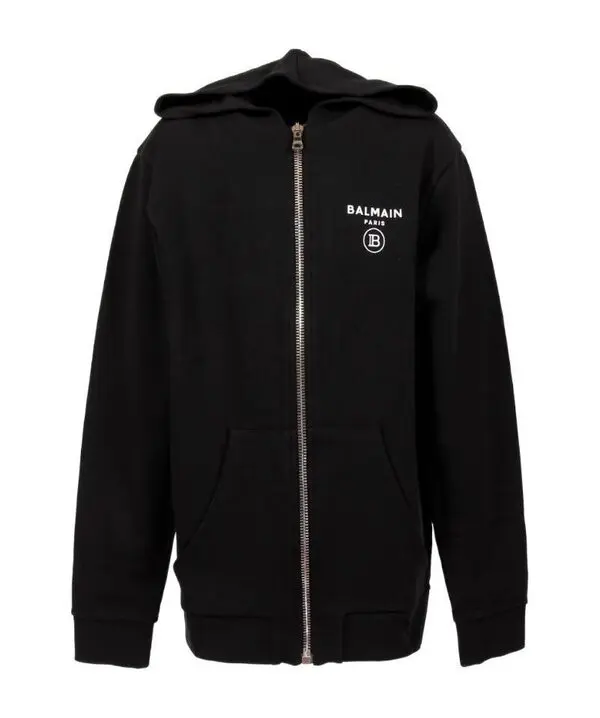 Balmain Logo Print Zipped Hoodie