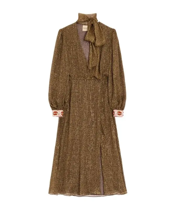 Valentino Garavani Fauve Éclat Printed Midi Dress With Sequined Details - Brown