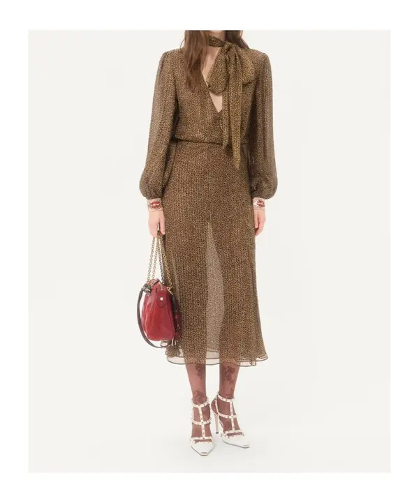 Valentino Garavani Fauve Éclat Printed Midi Dress With Sequined Details