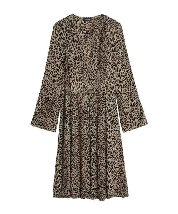 Zadig&Voltaire Leopard Print V-neck Long Sleeve Dress - Multicolor