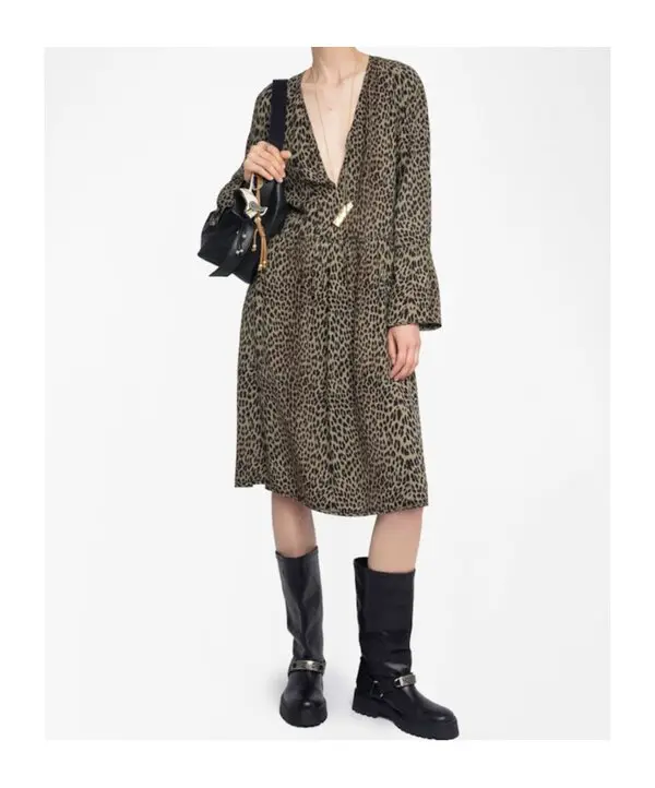 Zadig&Voltaire Leopard Print V-neck Long Sleeve Dress