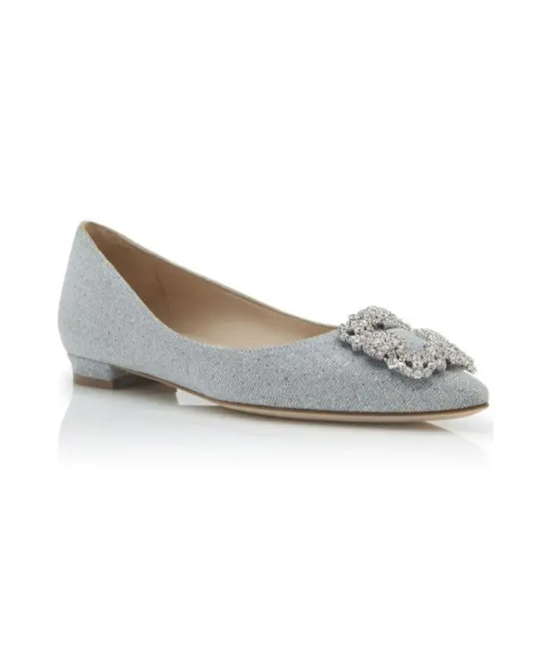 Manolo Blahnik Rhinestone Buckle Pointed Toe Flats