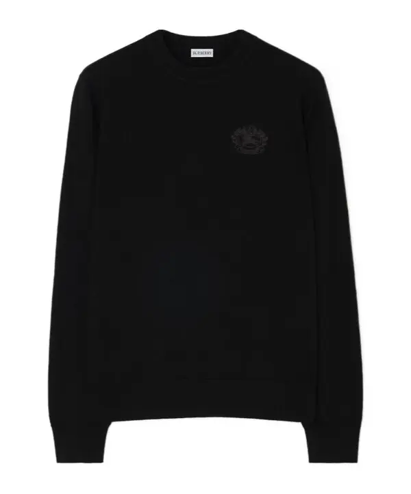 Burberry Wool Sweater With Equestrian Logo Detail - Black
