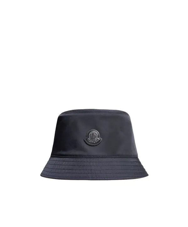 Moncler Leather Logo Gabardine Bucket Hat - Black