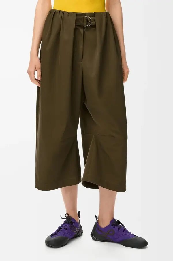 Loewe Cropped Belted Trousers In Cotton And Silk
