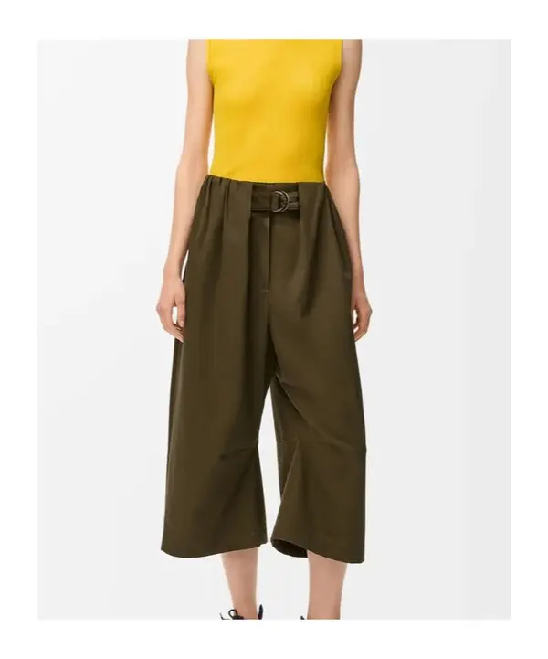 Loewe Cropped Belted Trousers In Cotton And Silk