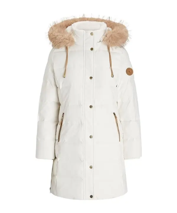 Ralph Lauren Mid-length Hooded Down Jacket With Fur Trim