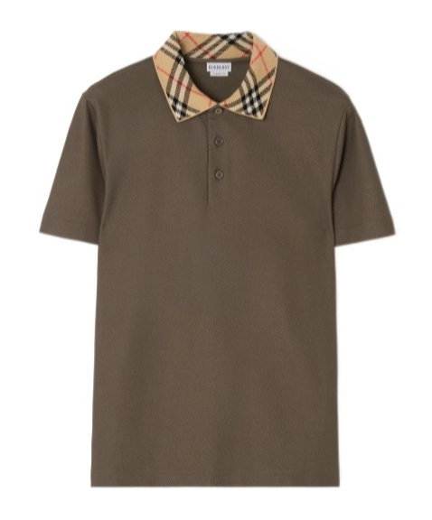 Burberry Check Collar Cotton Polo Shirt - Tan