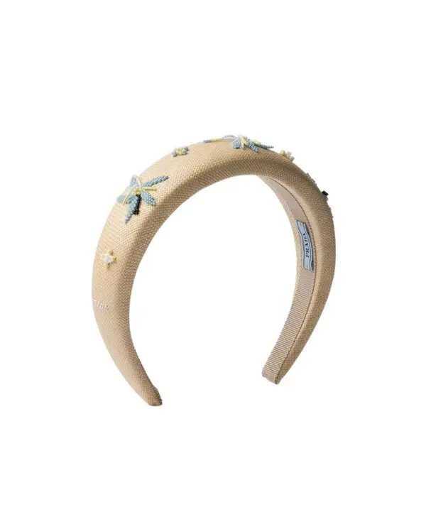 Prada Embroidered Fabric Headband - Beige/light Blue