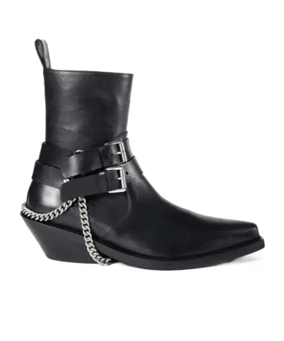 ANN DEMEULEMEESTER Kiril Santiago Buckle Chain Leather Boots